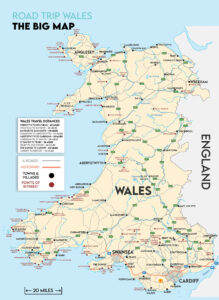 Road Trip Wales Map - Wales Road Map A2 Foldable Splash Proof