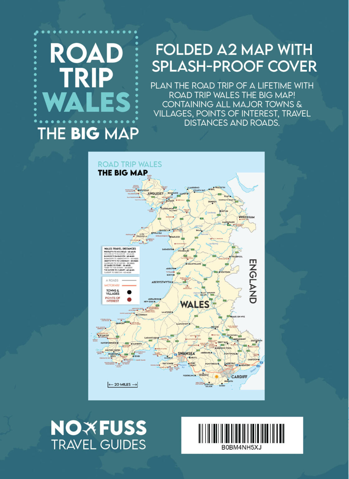 Road Trip Wales Map - Wales Road Map A2 Foldable Splash Proof